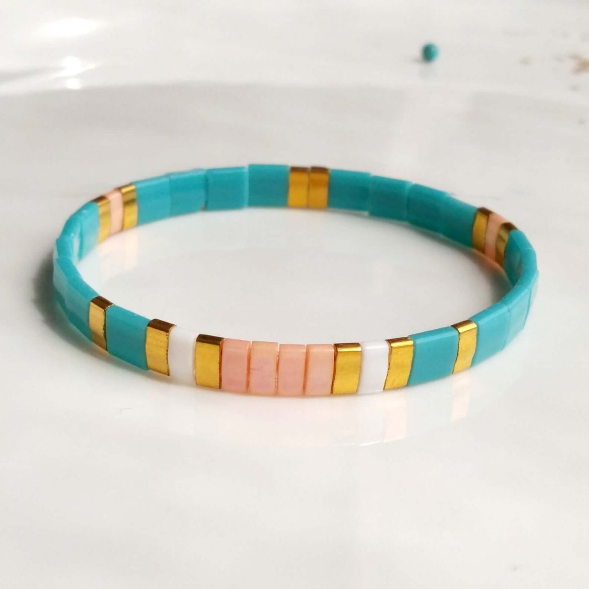 Fun Tile Bracelets with Colorful Tiles + Elastic | Emmaline Bride
