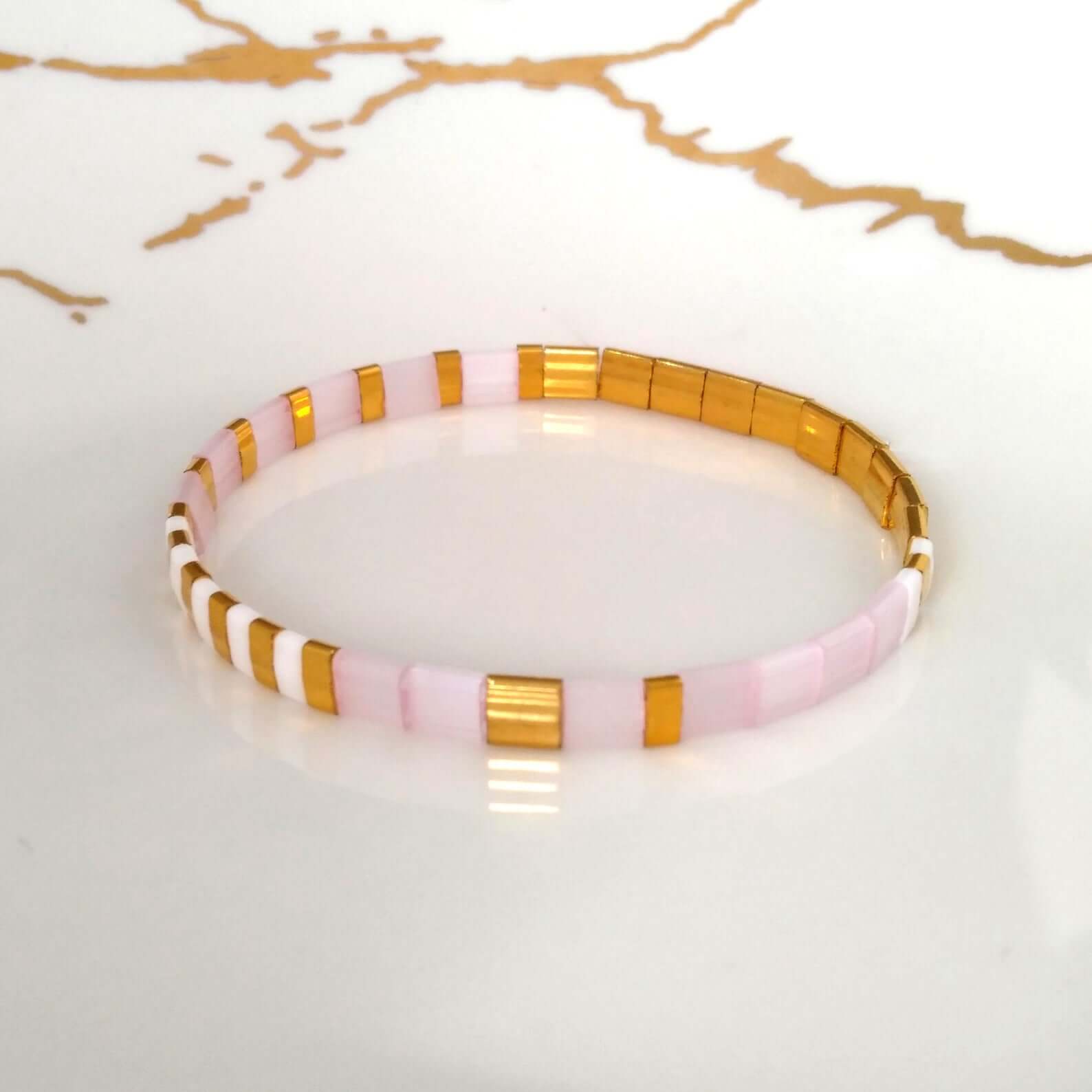 Fun Tile Bracelets with Colorful Tiles + Elastic | Emmaline Bride