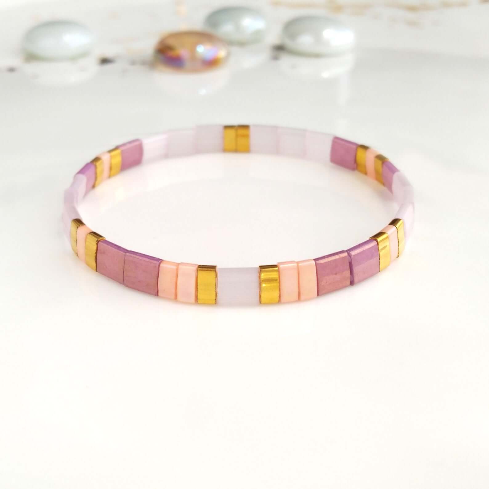 Fun Tile Bracelets with Colorful Tiles + Elastic | Emmaline Bride