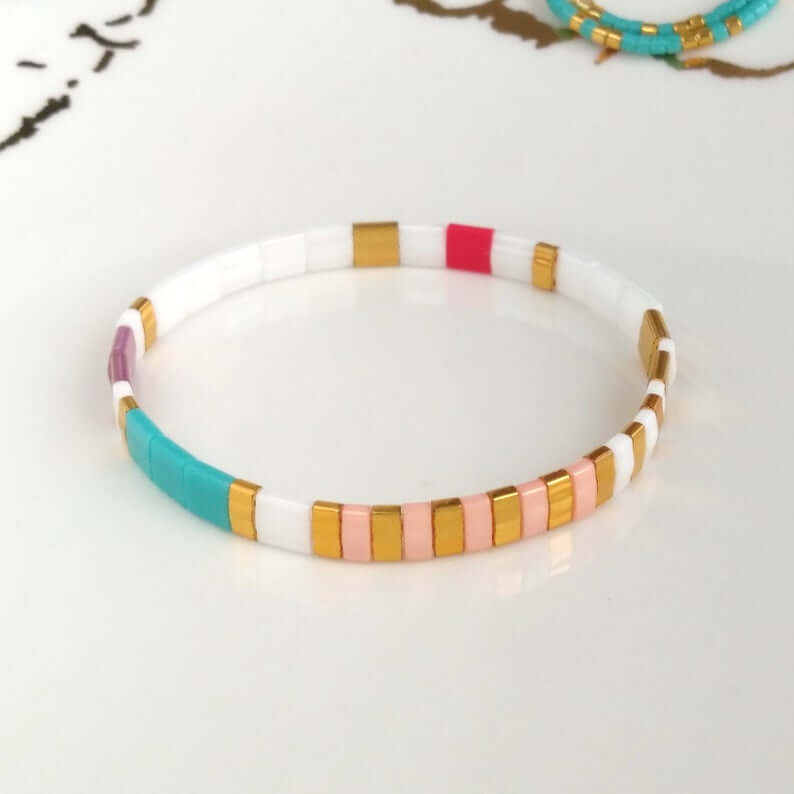 Fun Tile Bracelets with Colorful Tiles + Elastic | Emmaline Bride