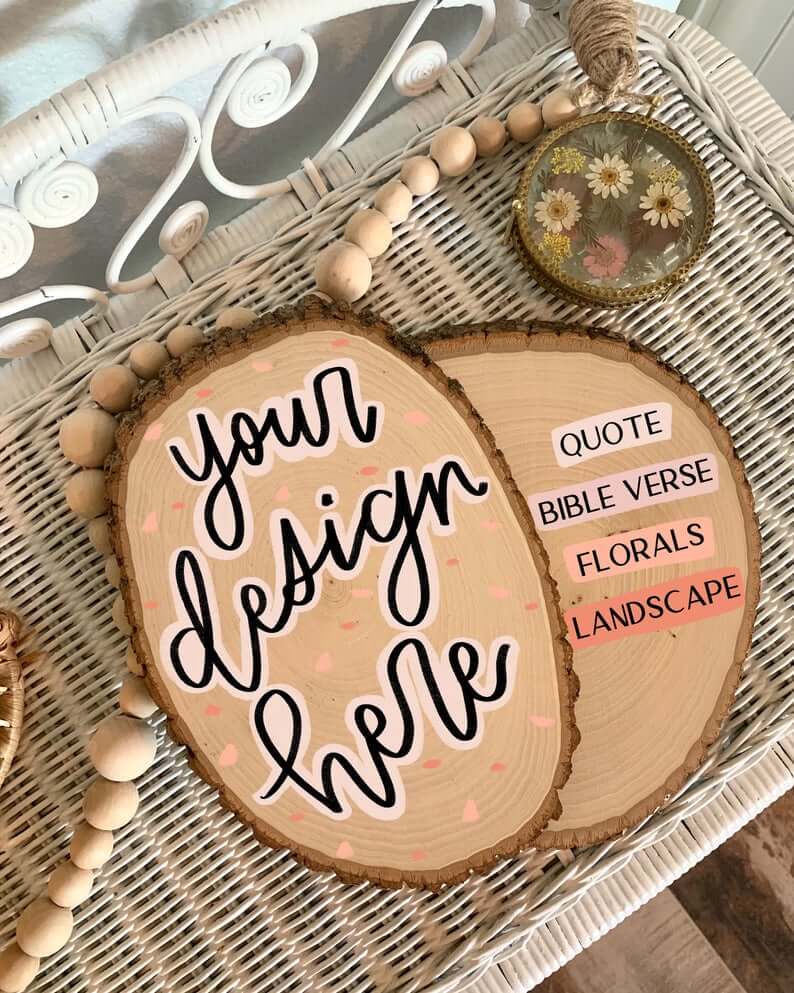 Painted Wood Slices: Floral Wood Slabs for Wedding Centerpieces