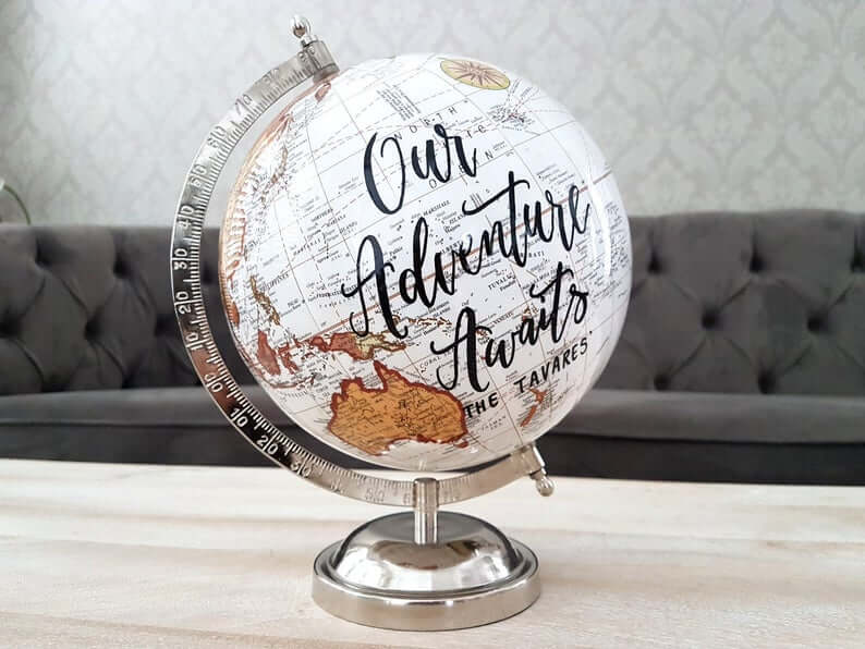 Globe Guest Book: "Our Adventure Begins" Wedding Idea | EmmalineBride