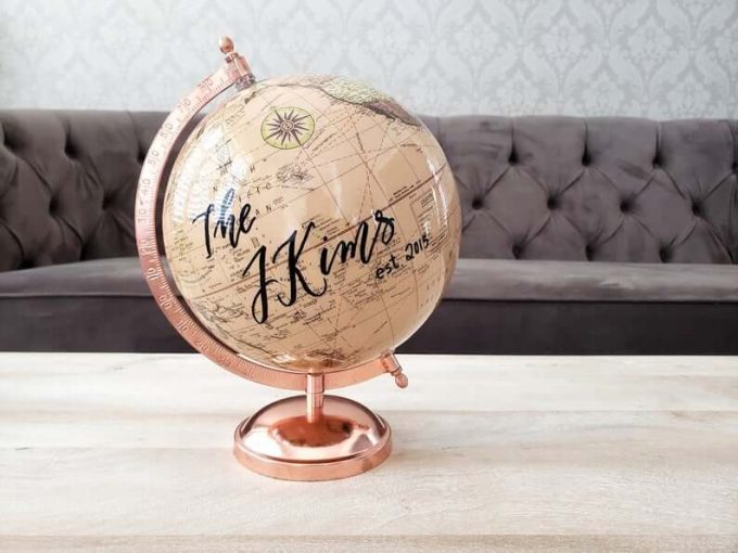 Globe Guest Book: "Our Adventure Begins" Wedding Idea | EmmalineBride