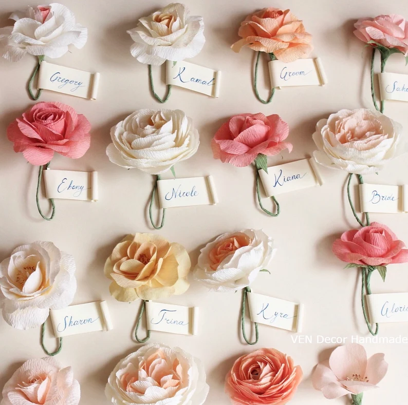 Paper Flower Place Cards | Emmaline Bride