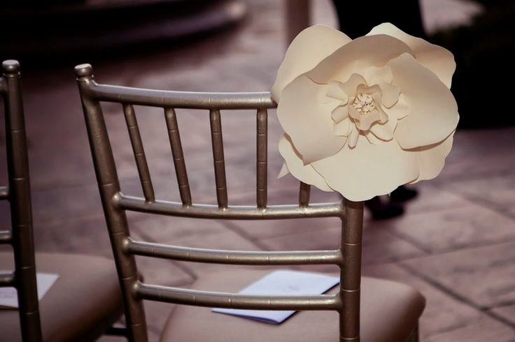 Paper Flower Chair Decoration for Weddings | Emmaline Bride
