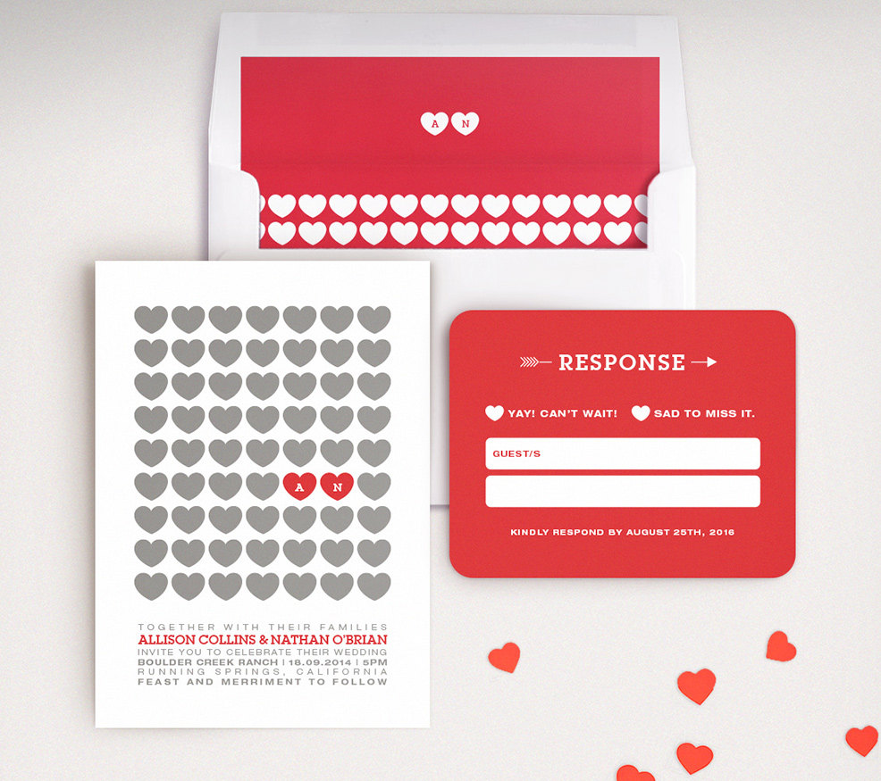 Modern Red and White Heart Invitations for Weddings
