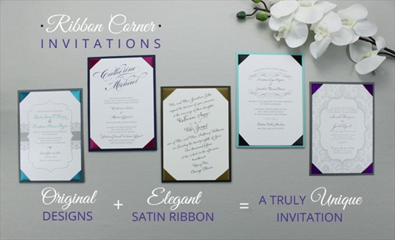 Wedding Invitations with Chic, Colorful Ribbon Corner