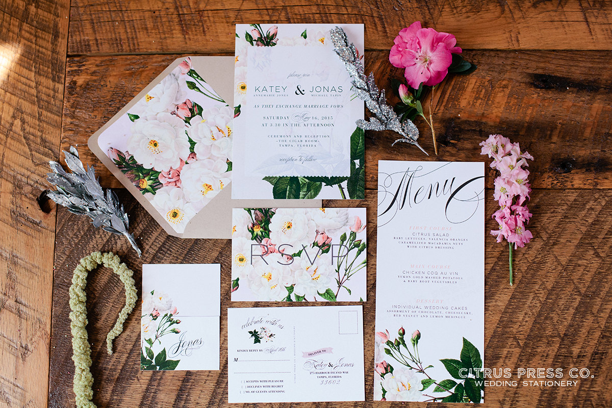 Rose Wedding Invitations | Emmaline Bride Wedding Blog